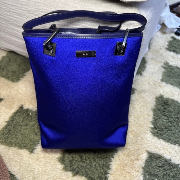 Gucci | Bags | Auth Gucci Handbag Blue Satinleather | Poshmark